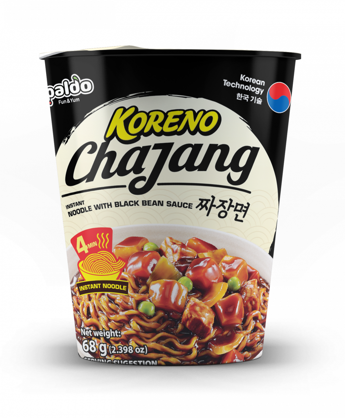 Paldo Koreno Black Bean Sauce (Chajang) Instant Noodle Cup, 65g, 24 ...