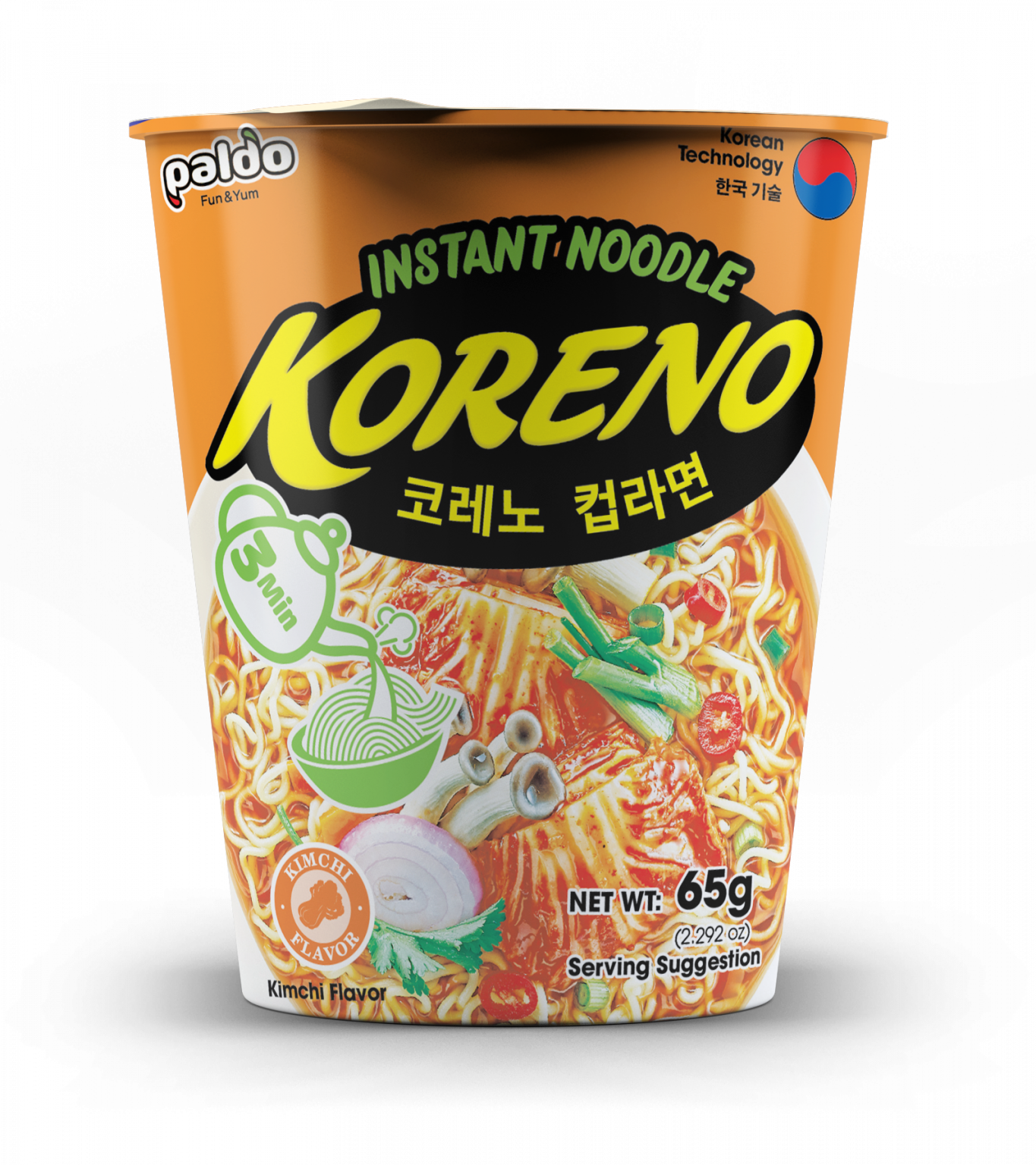 Paldo Koreno Spicy Kimchi Cup Instant Noodle, 65g, 24 Pack – KFood America
